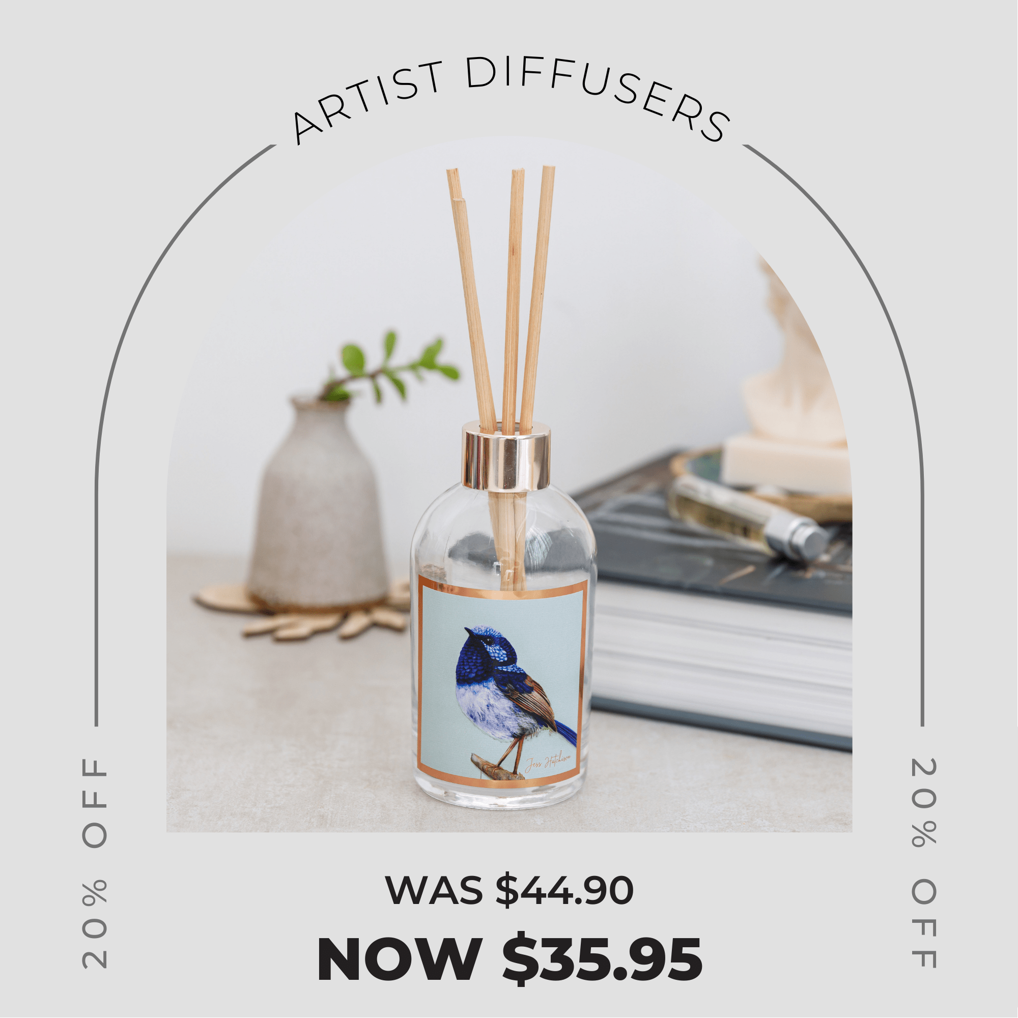 Australian artist reed diffuser | lemon myrtle | 200ml | Aroma Pot Candles